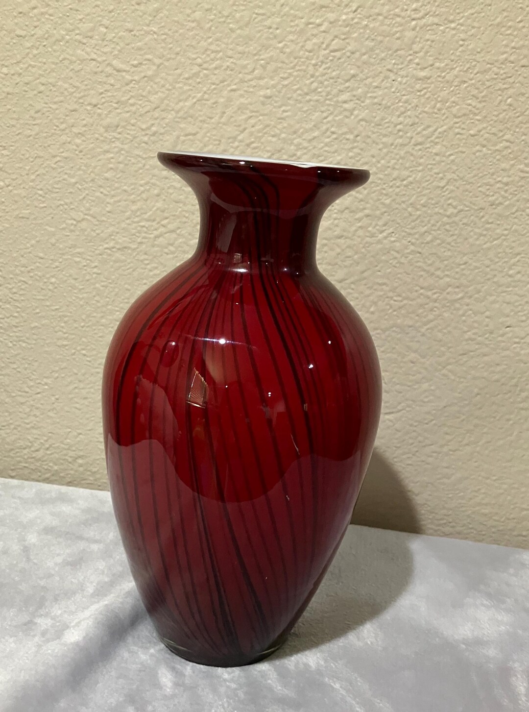 Vintage Hand Blown Black and Red Colored Vase - Etsy
