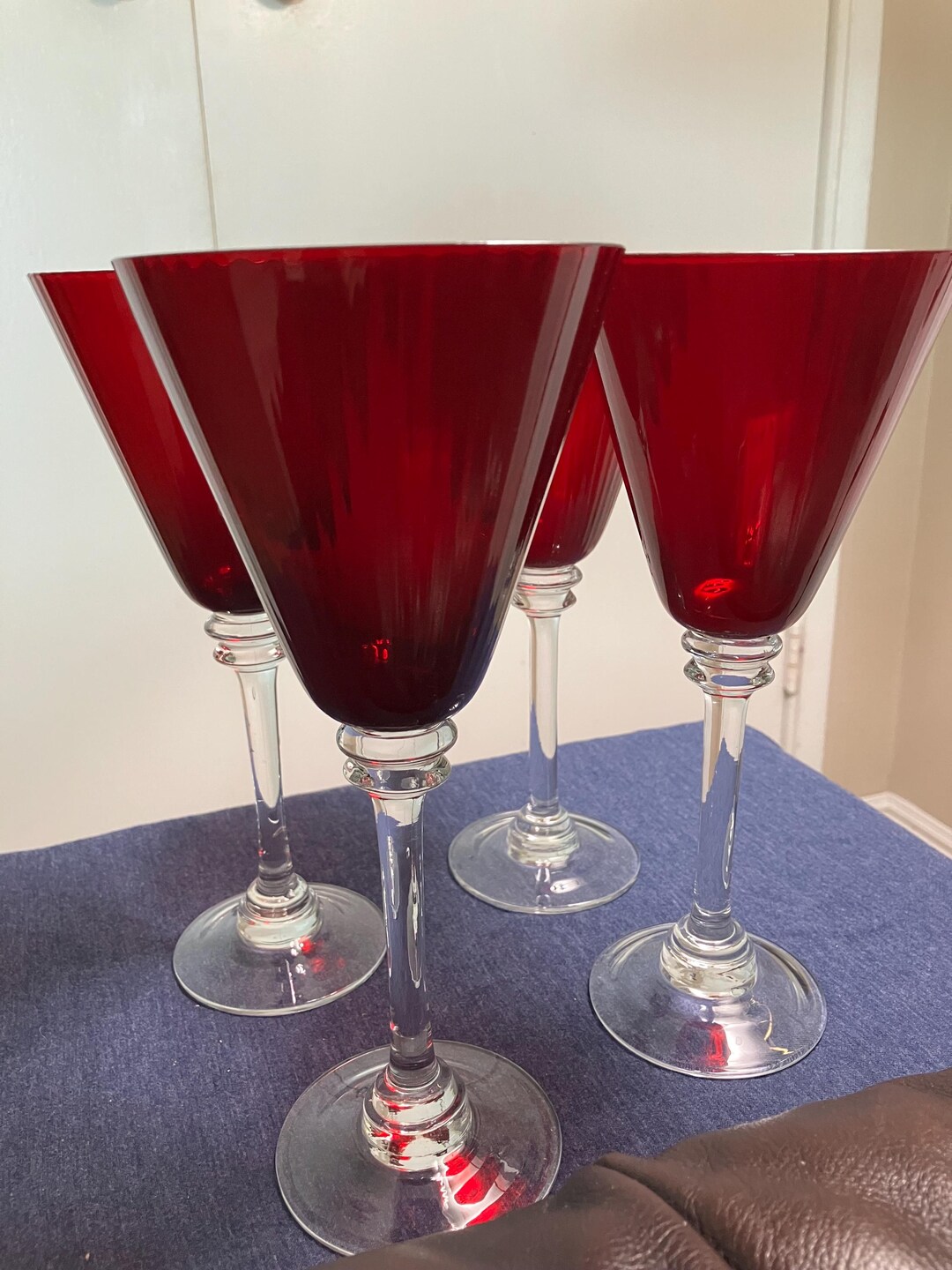 Vtg Pier One Ruby Red Fluted Wine Goblets. Set of 4 - Etsy