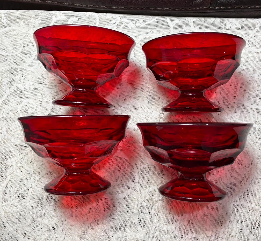 Vintage Viking Glass Red Clear Glass Desert Bowls - Etsy