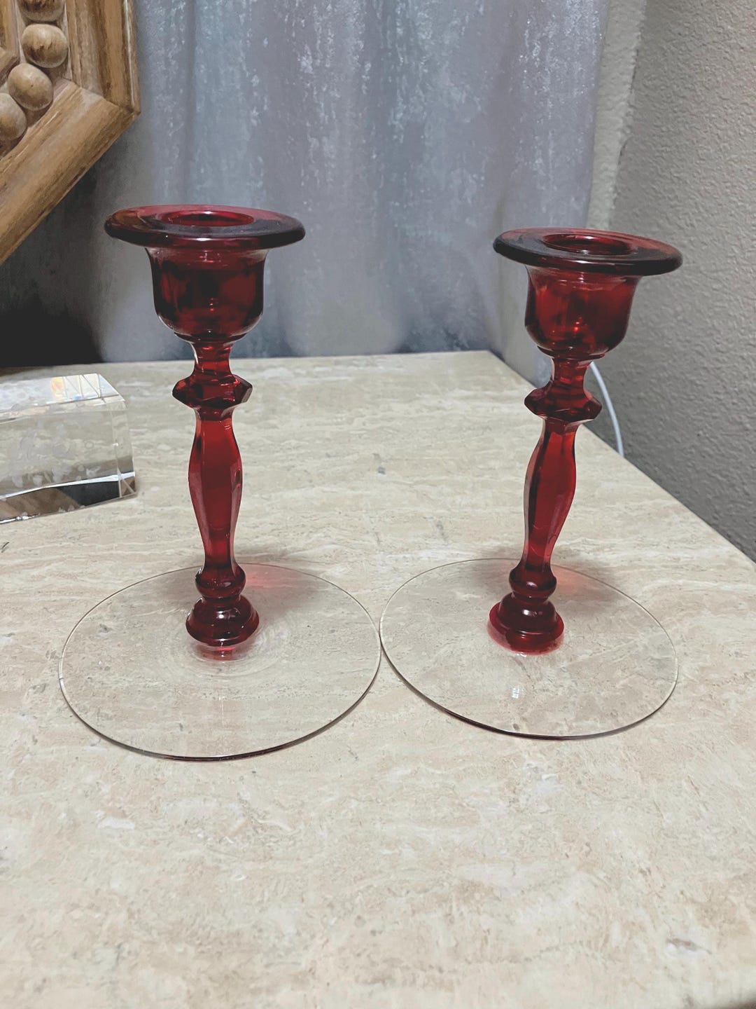 A Pair of Ruby Red Candle Holders - Etsy