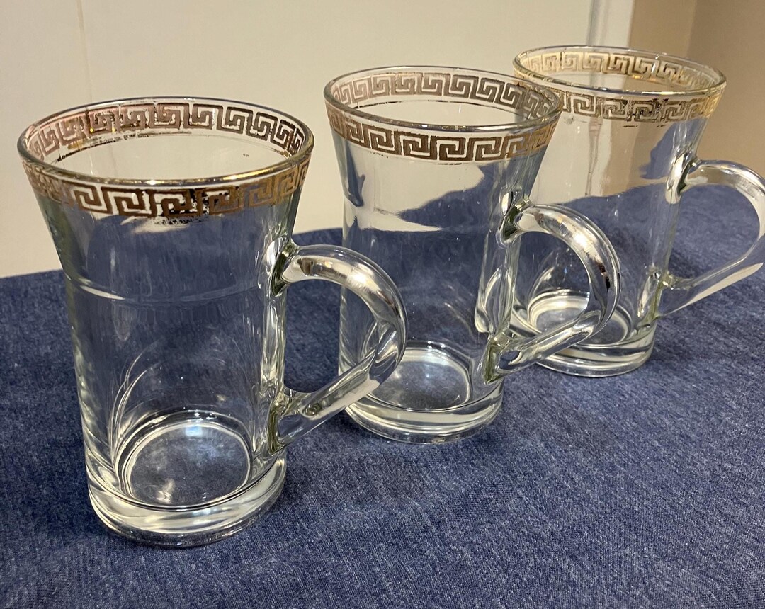 Vtg Libbey Greek Key Glass Coffee Mugs With the Gold Greek Key Design ...