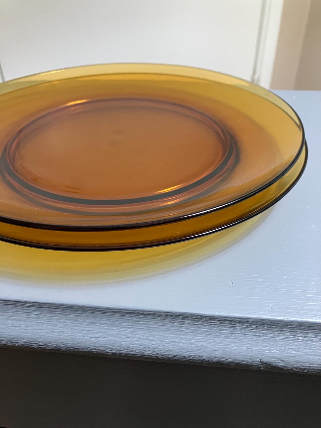 Vtg Duralex Amber Clear Glass Dinner Plates. Made in France. Set of 2 ...