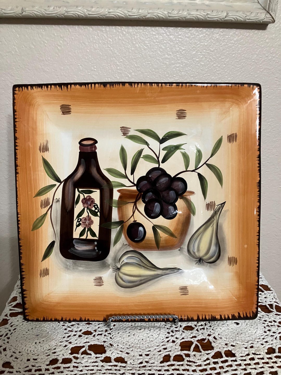 Vintage Square Tray, Garlic and Olive Oil Theme - Etsy