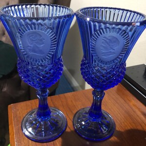 Vintage Avon Bicentennial Fostoria Blue Goblets and Pitcher Set - Etsy