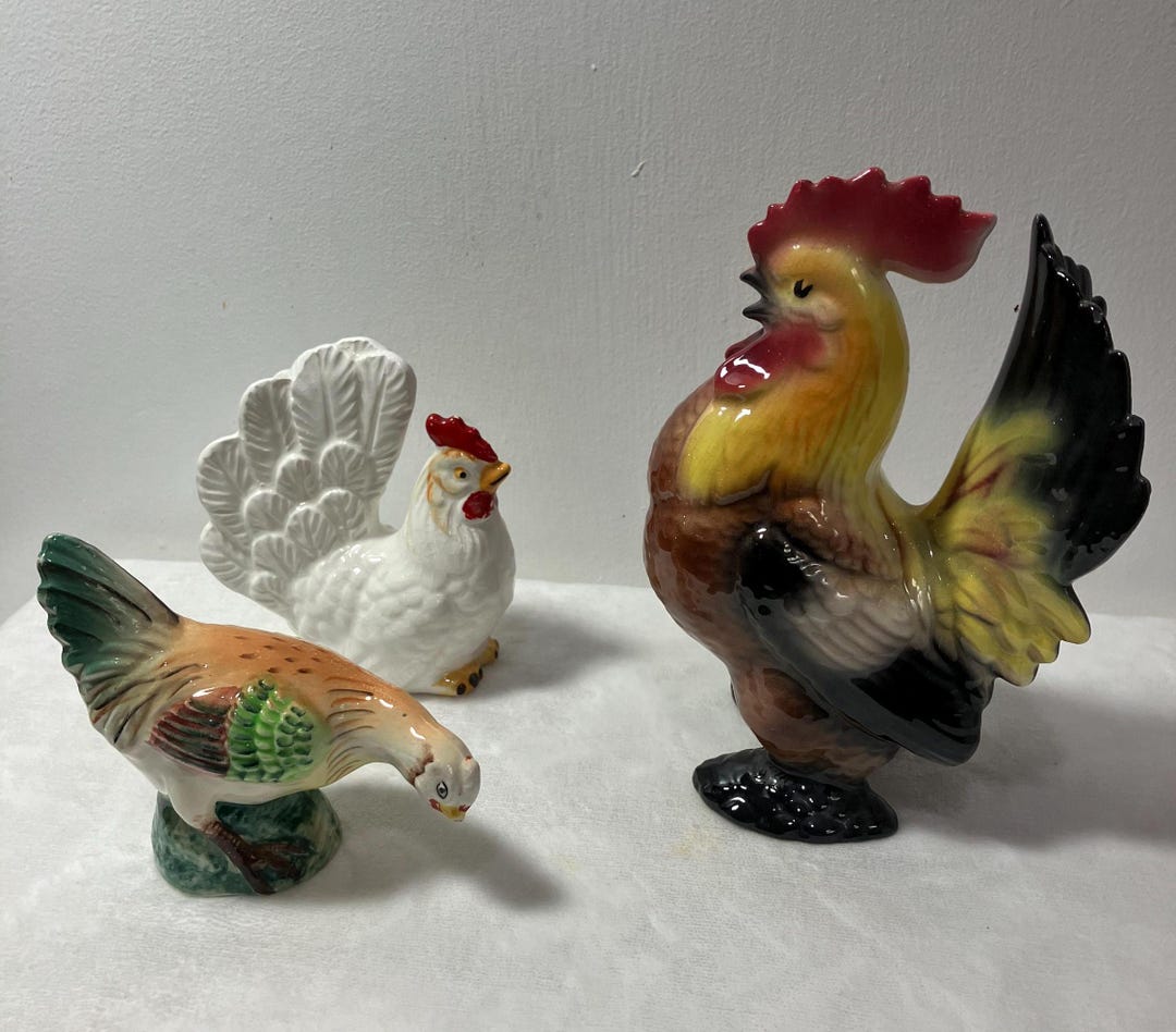 Vintage Ceramic Chickens and Rooster. - Etsy