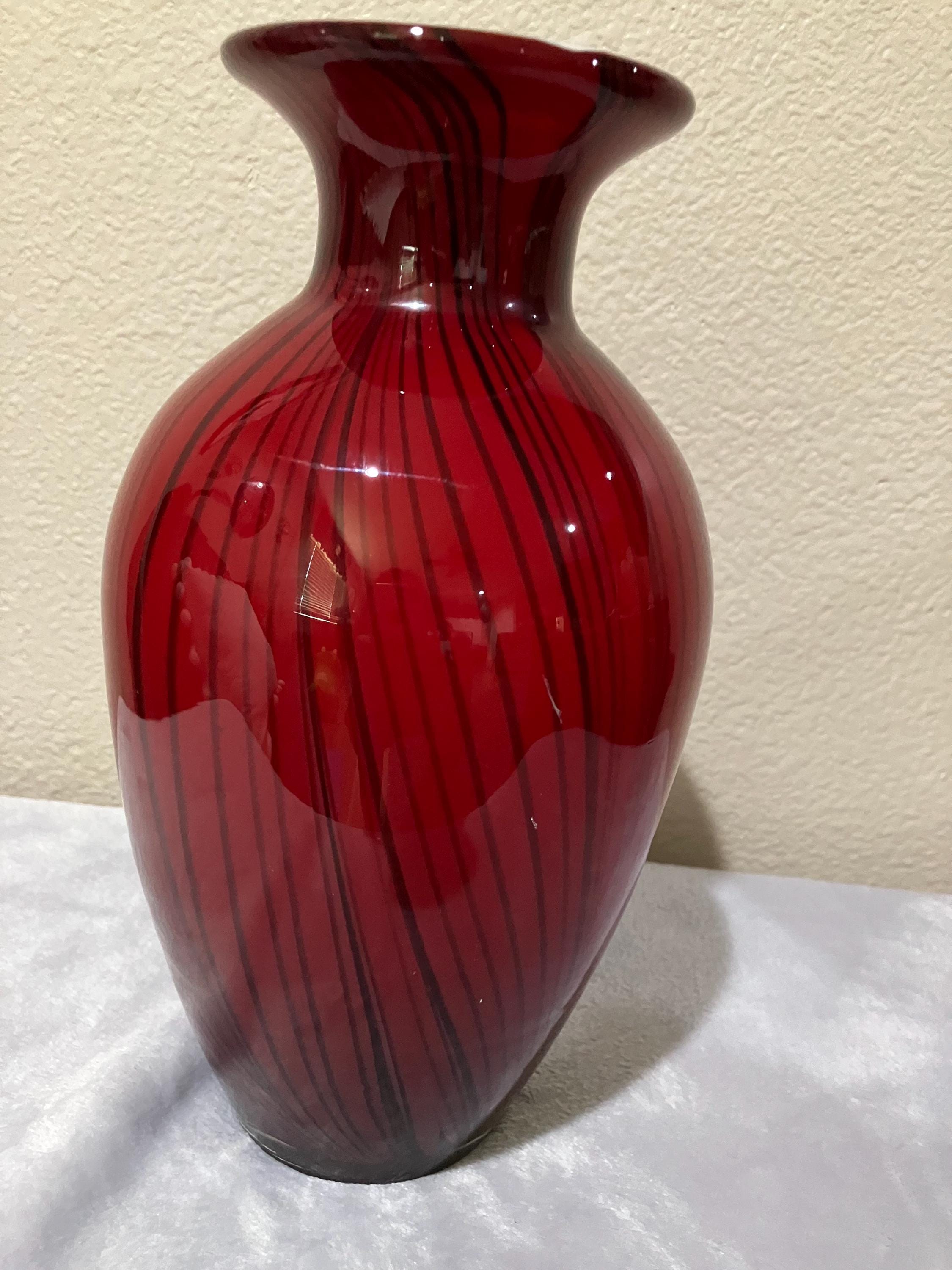 Vintage Hand Blown Black and Red Colored Vase - Etsy