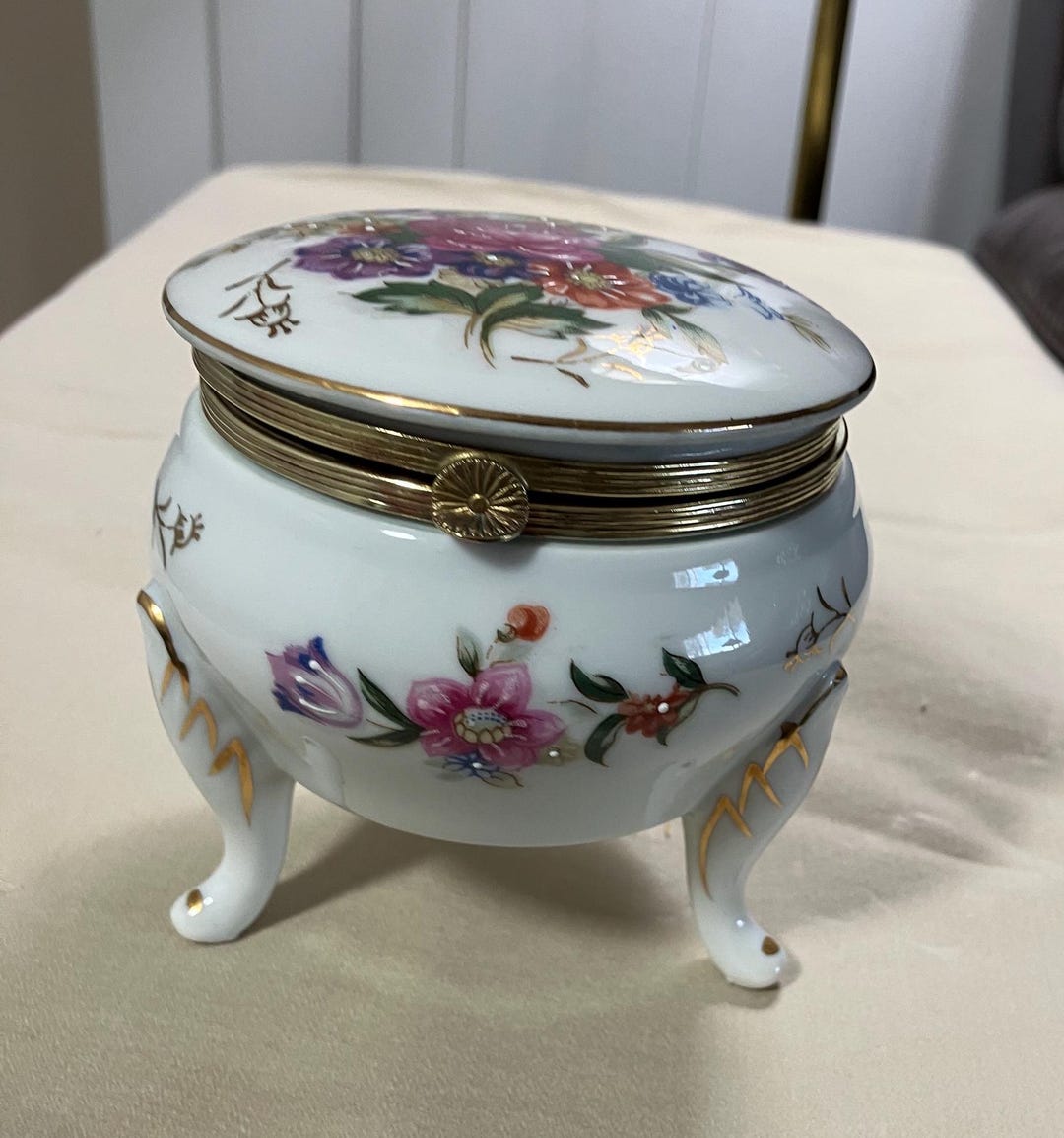 Antique Porcelain Floral Trinket Box - Etsy