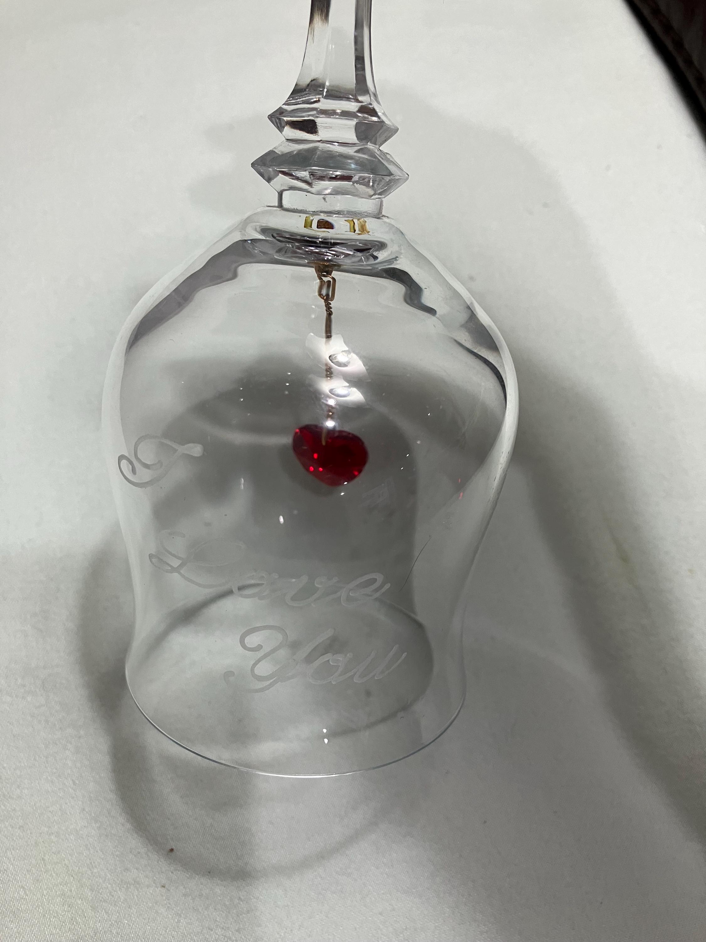Vintage Crystal Bell With a Red Heart Ringer and I Love You Etching - Etsy