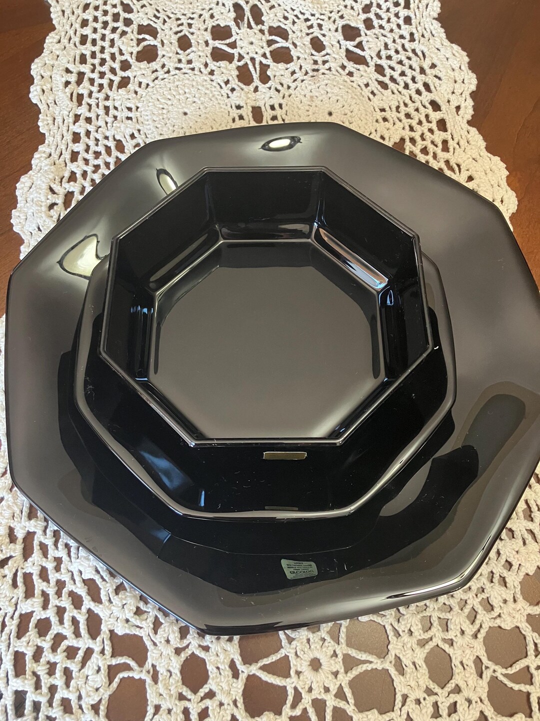 Vtg Arcoroc Octime Black Octogan Dinnerware Settings, Plate, Salad ...