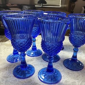 Vintage Avon Bicentennial Fostoria Blue Goblets and Pitcher Set - Etsy