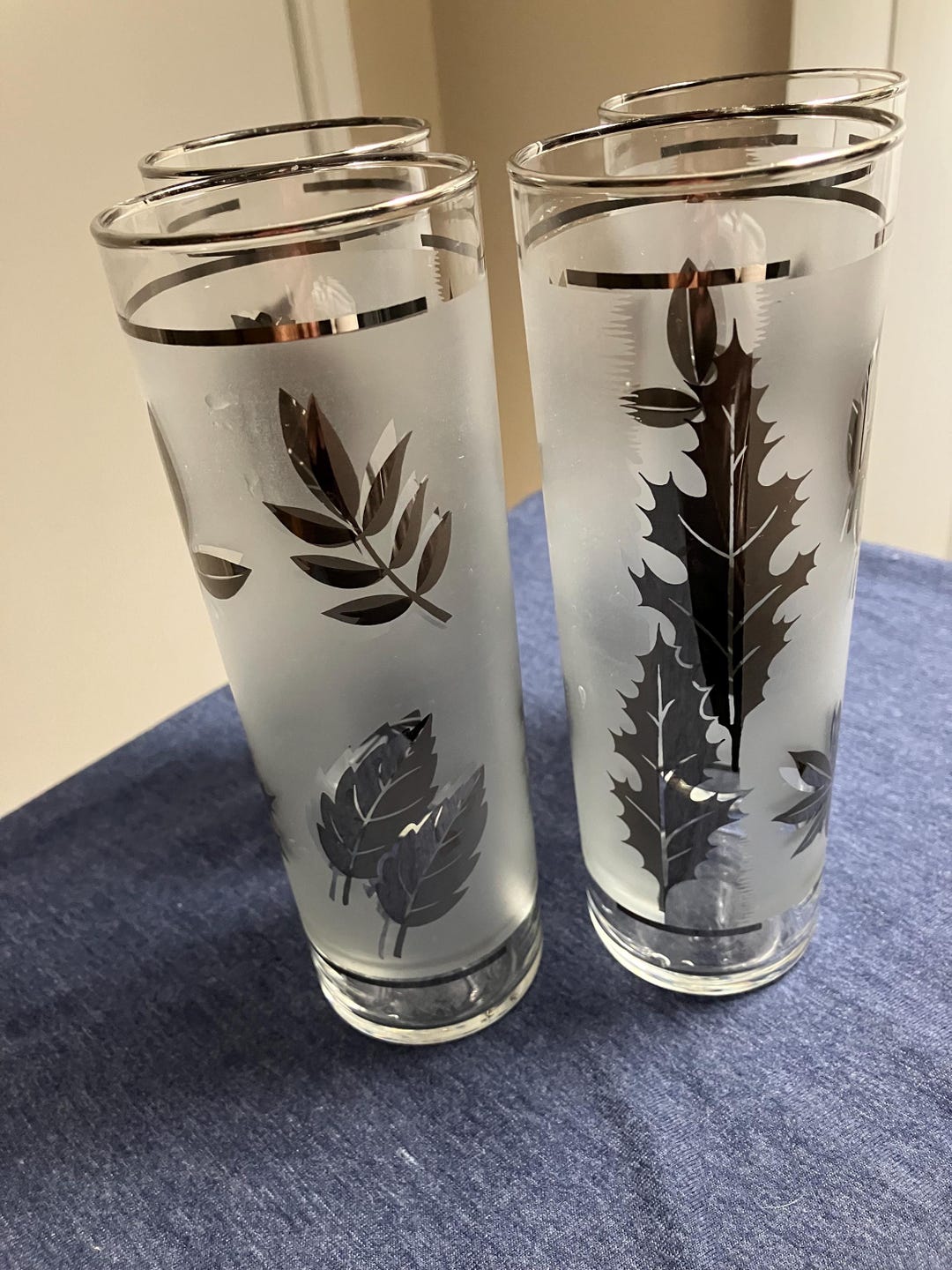 Vtg Libbey Silver Leaf Frosted High Ball Glasses. Set of 4 - Etsy
