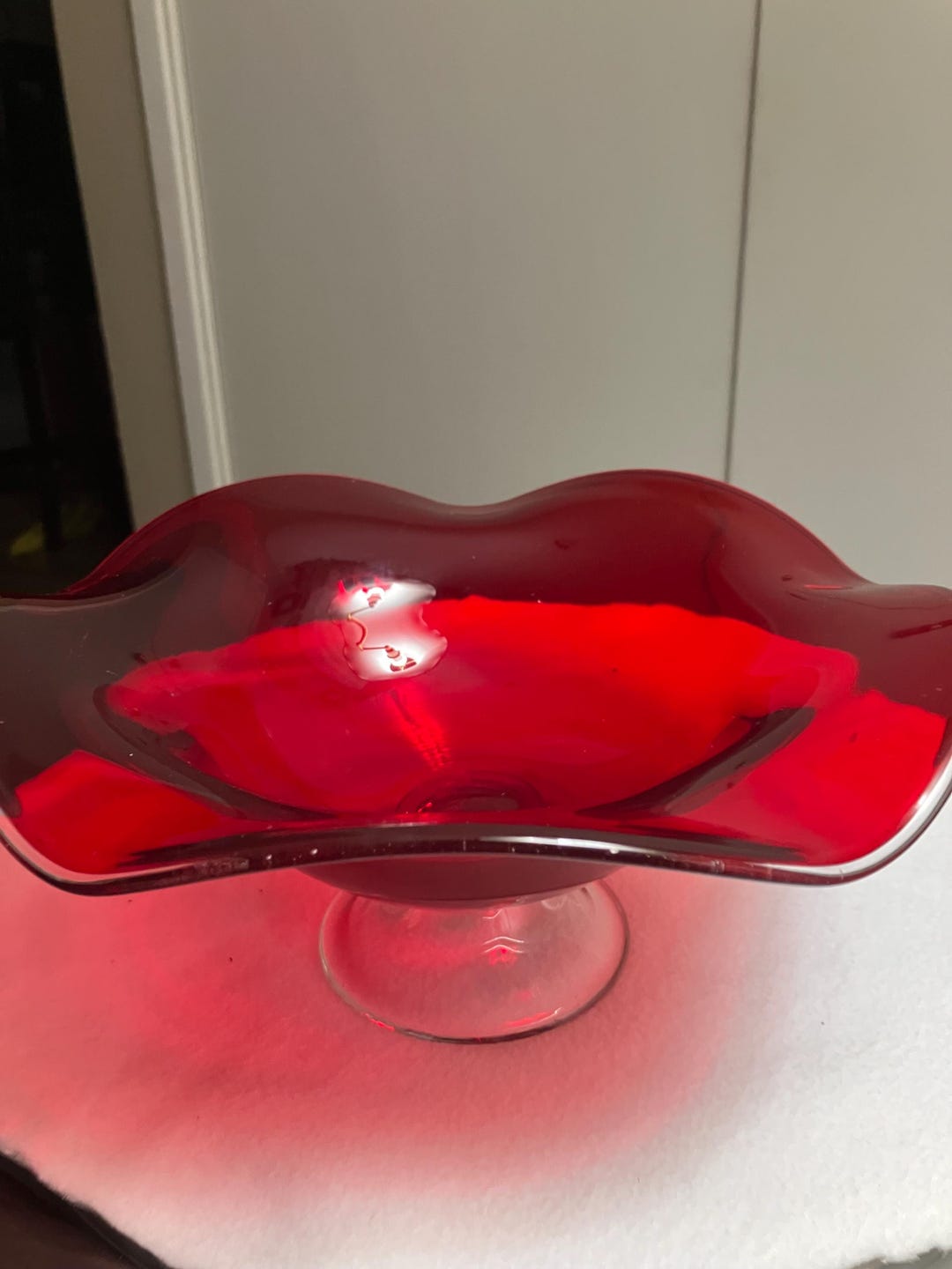 Vintage Ruby Red Compote Ruffle Bowl - Etsy