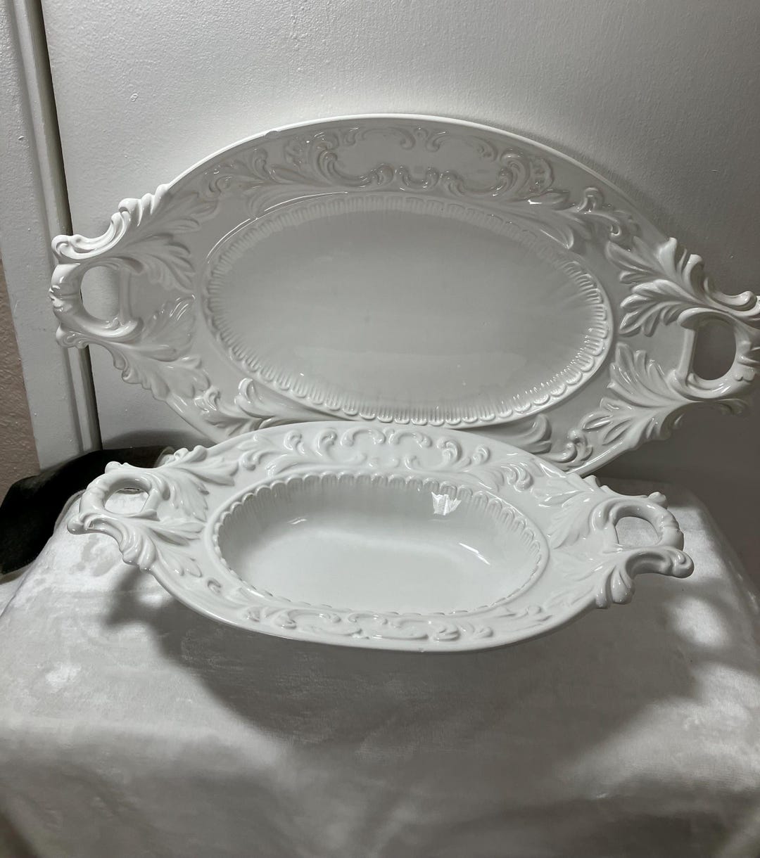 Vtg. Baroque Style Ceramic Large Serving Platter and Bowl. Made in the ...