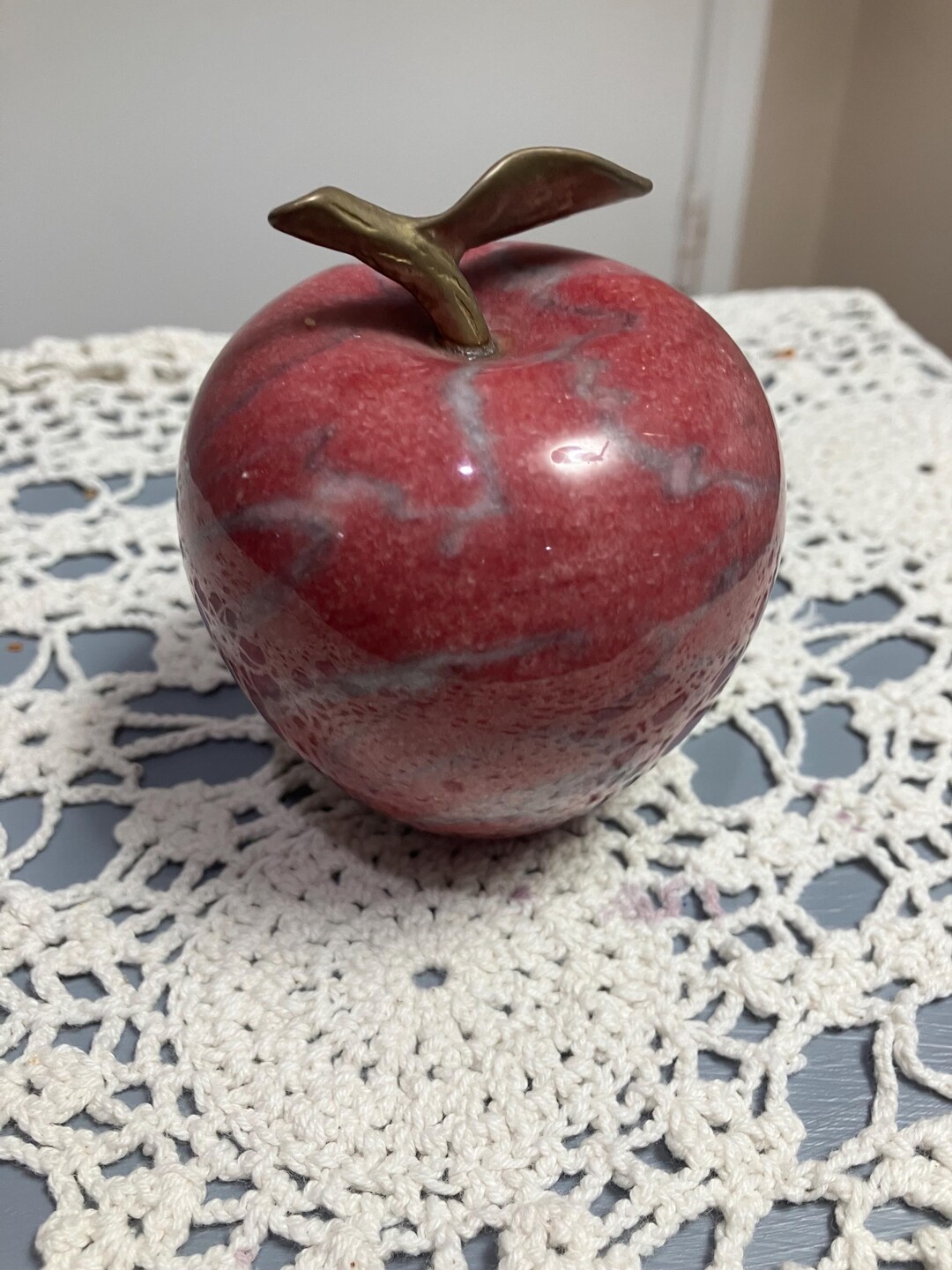 Vintage Red Marble Apple With a Brass Stem Paperweight - Etsy