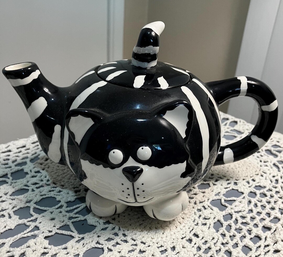 Burton & Burton Chester the Cat Black and White Teapot - Etsy