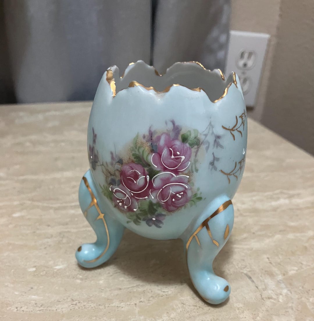 Vintage Inarco Egg Three Legged Miniature Bone China Vase Hand Painted ...