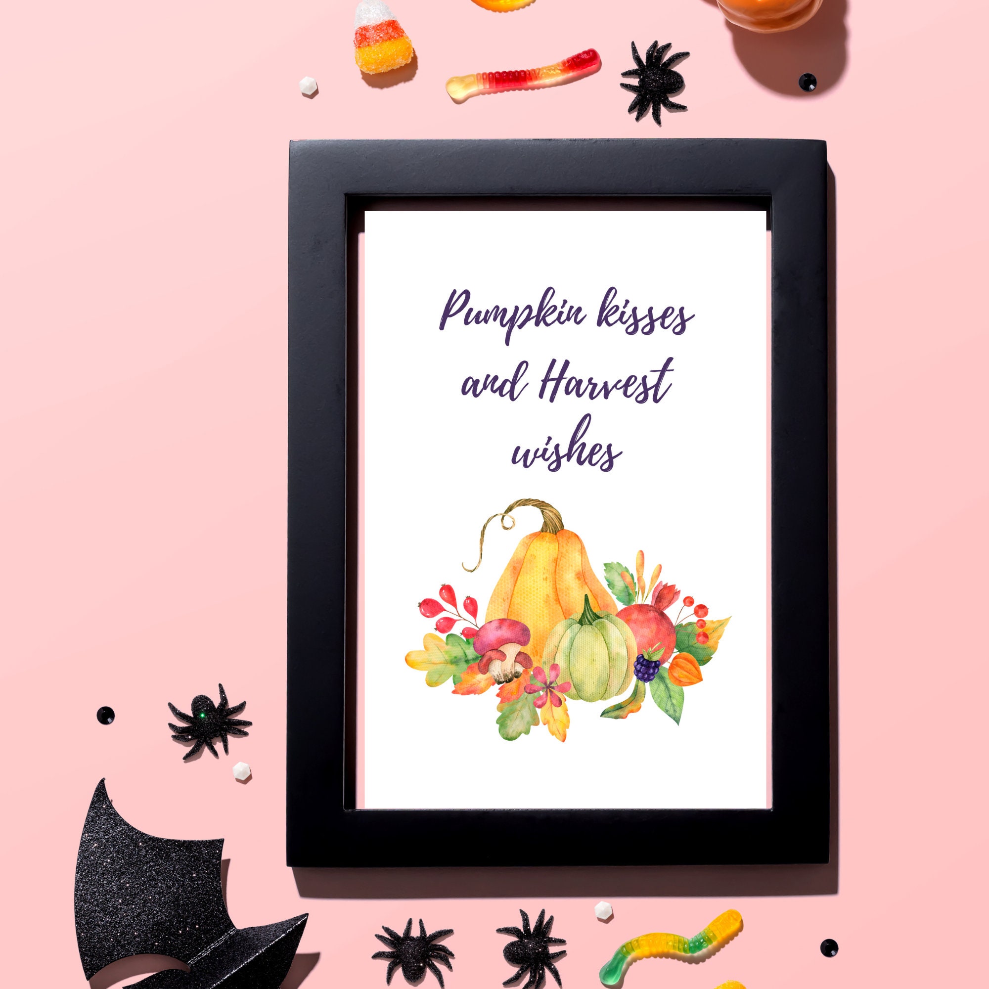 Pumpkin Kisses and Harvest Wishes Printable Watercolor Art first day of ...