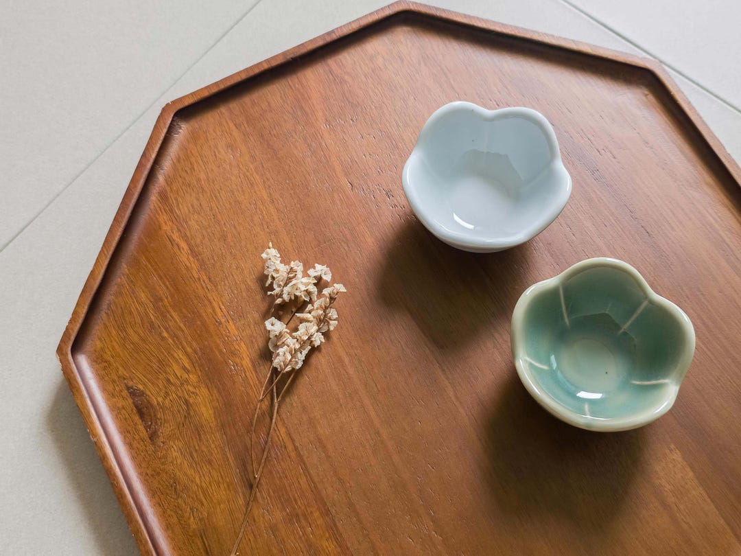 Handmade Ceramic Flower Sauce Plates: Korean Celadon & Baekja (set of 2 ...