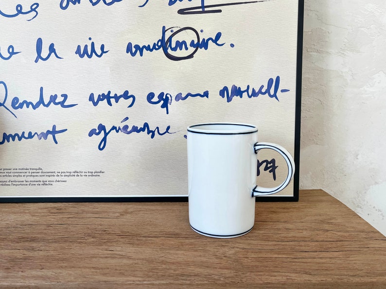 Blue and White Handmade Ceramic Round Mug: Large Size Mug | Etsy