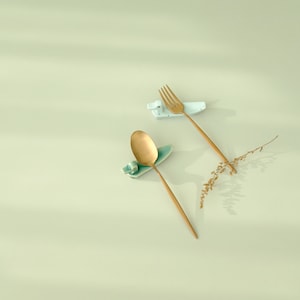 Set of Two Handmade Ceramic Duck Spoon & Chopstick Rest: Celadon Spoon ...