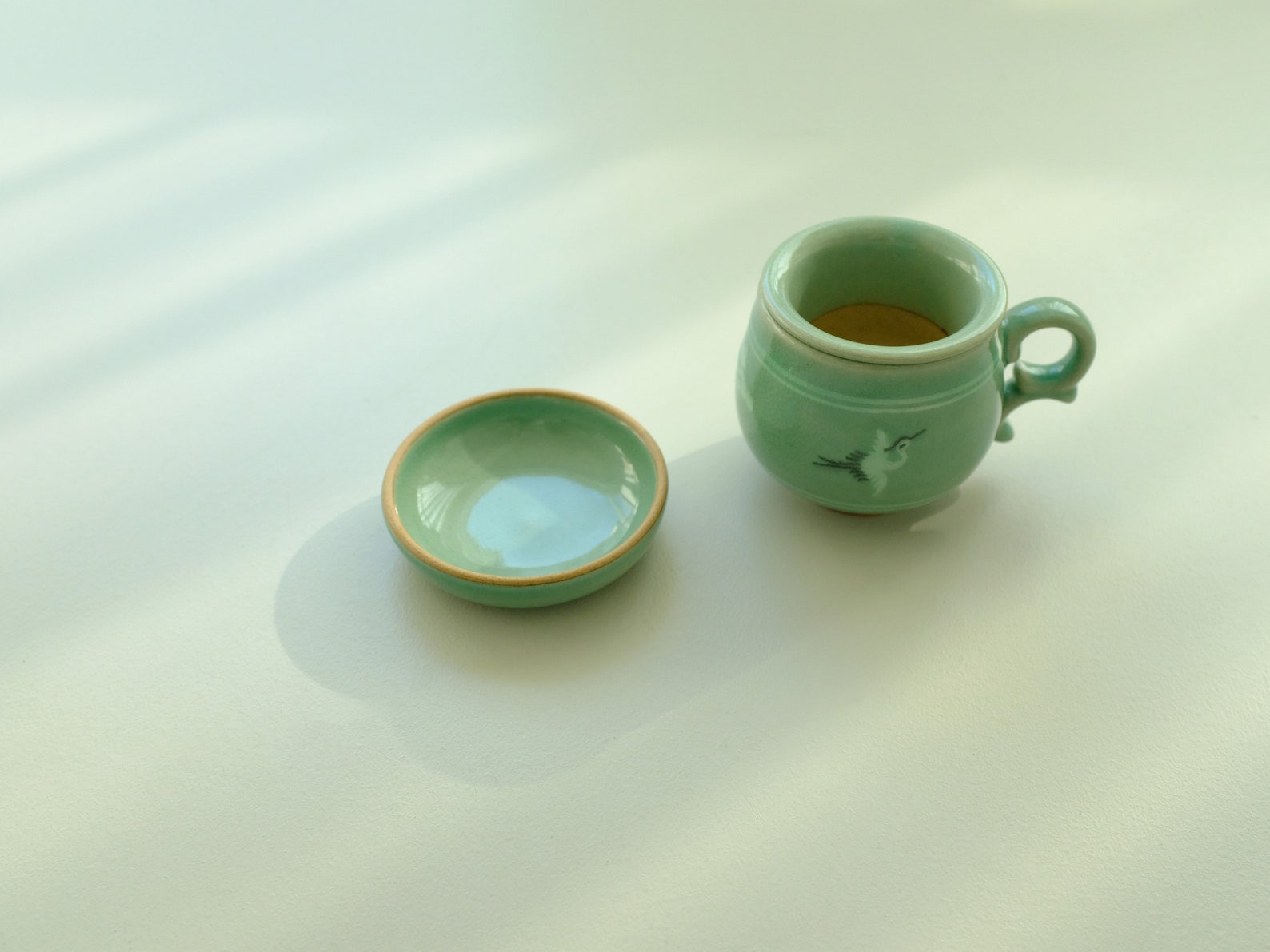 Handmade Celadon Tea Mug With Cranes: Tea Mug With Lid Tea - Etsy