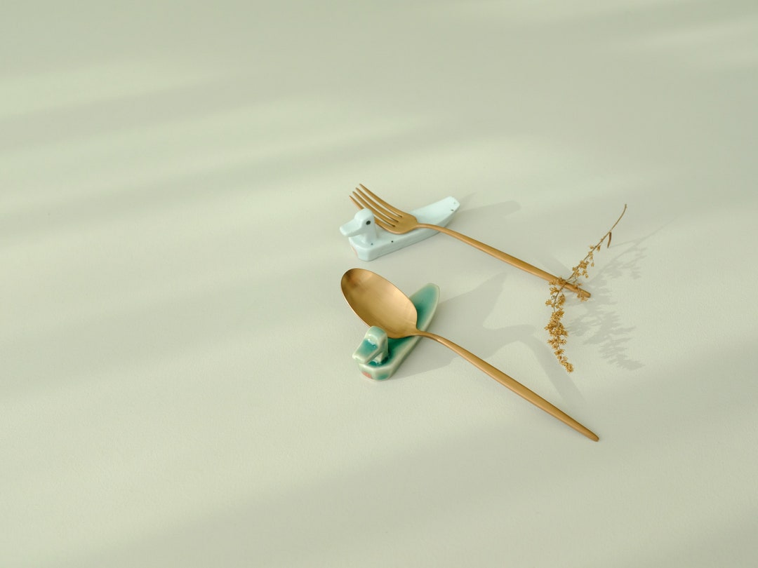 Set of Two Handmade Ceramic Duck Spoon & Chopstick Rest: Celadon Spoon ...