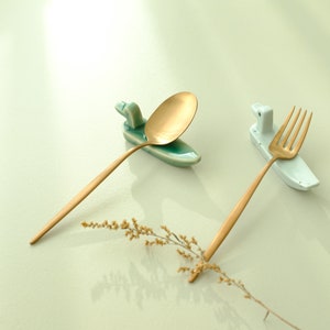 Set of Two Handmade Ceramic Duck Spoon & Chopstick Rest: Celadon Spoon ...