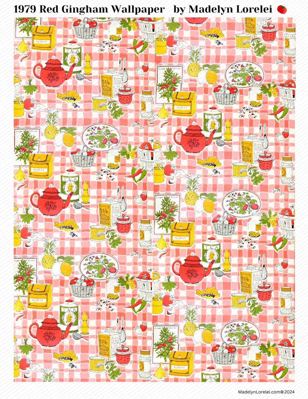 1979 Red Gingham Wallpaper 1:6 Dollhouse PDF - Etsy