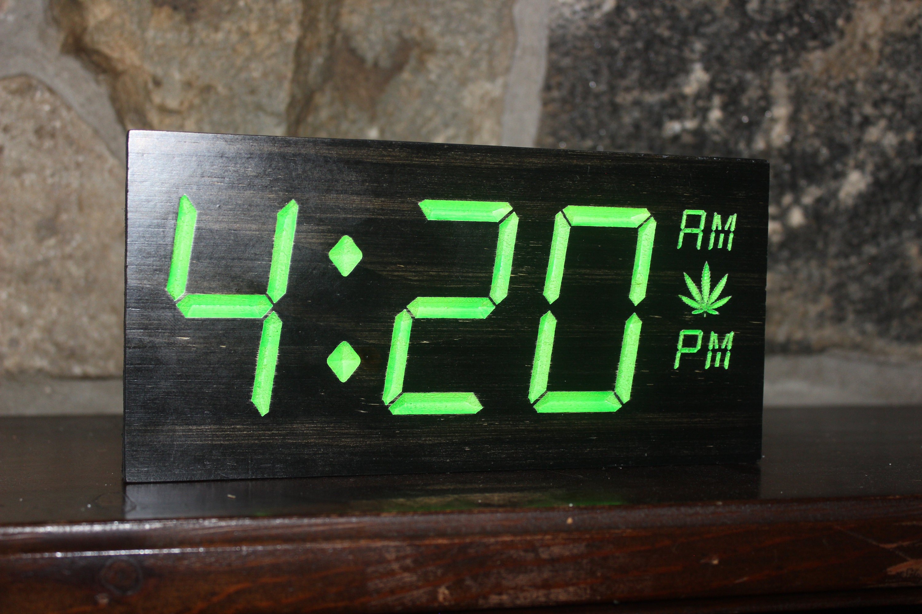 It's 420 Somewhere! Faux Digital Clock Set at 420. Carved Wood Clock ...