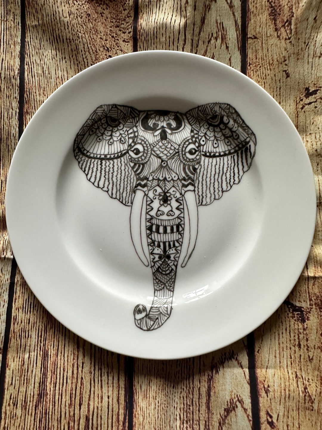 Hand Painted Elephant Zentangle Pattern Bone China Plate - Etsy
