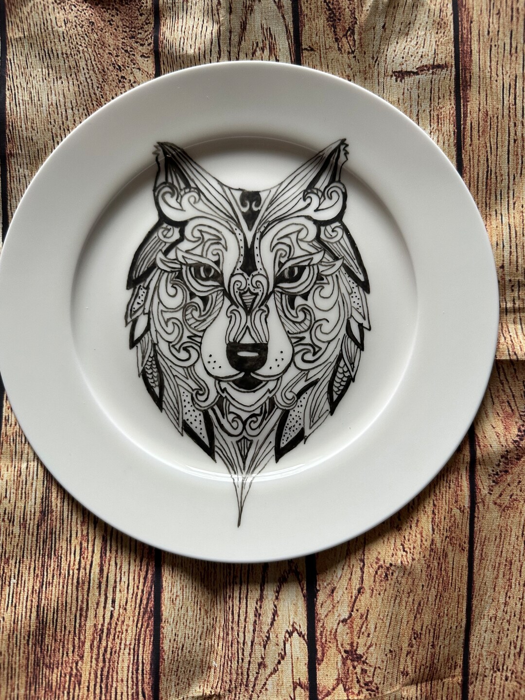 Handpainted Bone China 8inch Wolf Design Zentangle Plate - Etsy