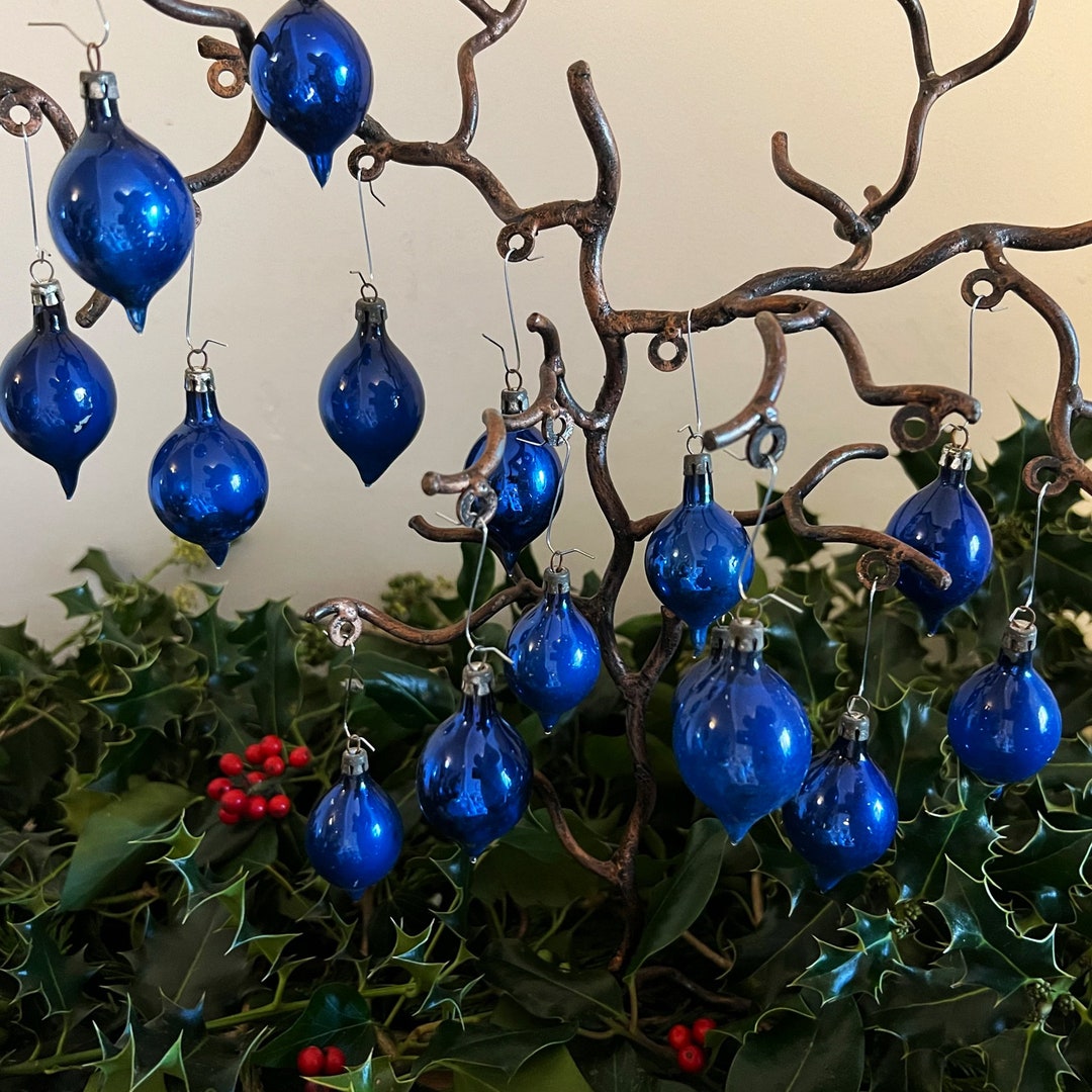 Set of 15 Vintage Blue Glass Teardrop Baubles, Tree Decorations, Retro ...