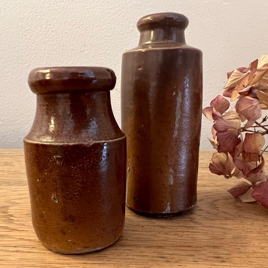 Pair of Vintage Stoneware Ink Pots, Stem Pots, Farmhouse Decor - Etsy UK