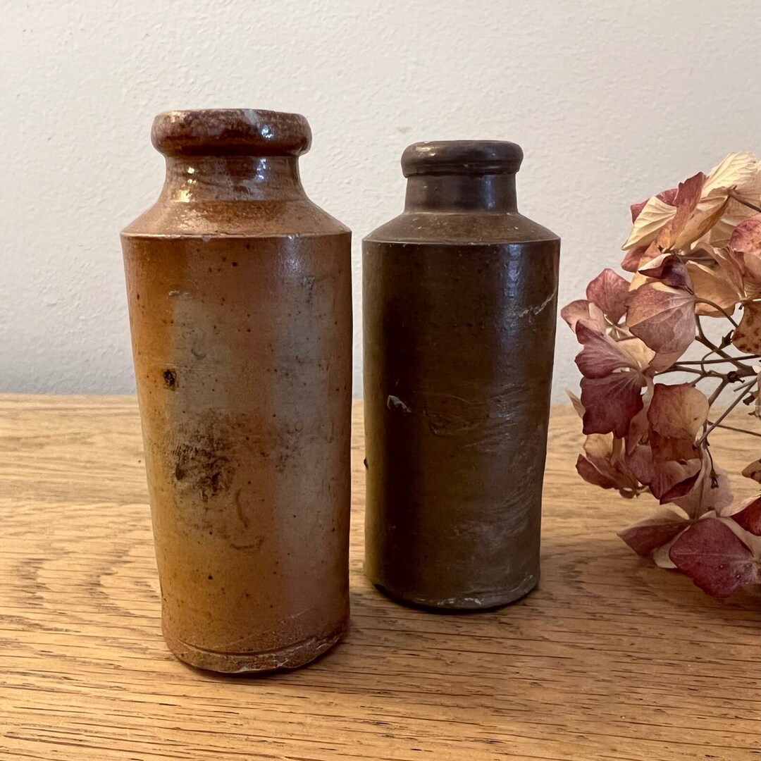 Pair of Vintage Stoneware Ink Pots, Stem Pots, Farmhouse Decor - Etsy