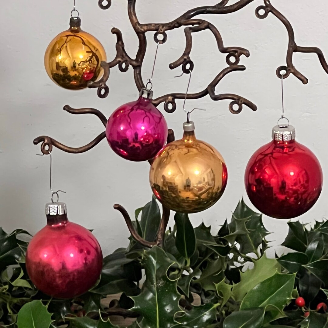 Set of 5 Vintage Glass Baubles Tree Decorations Retro - Etsy