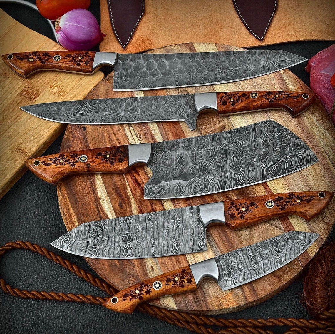 Damascus Knife Set, Damascus Chef Set, Chef Knife, Kitchen Knife Knives ...