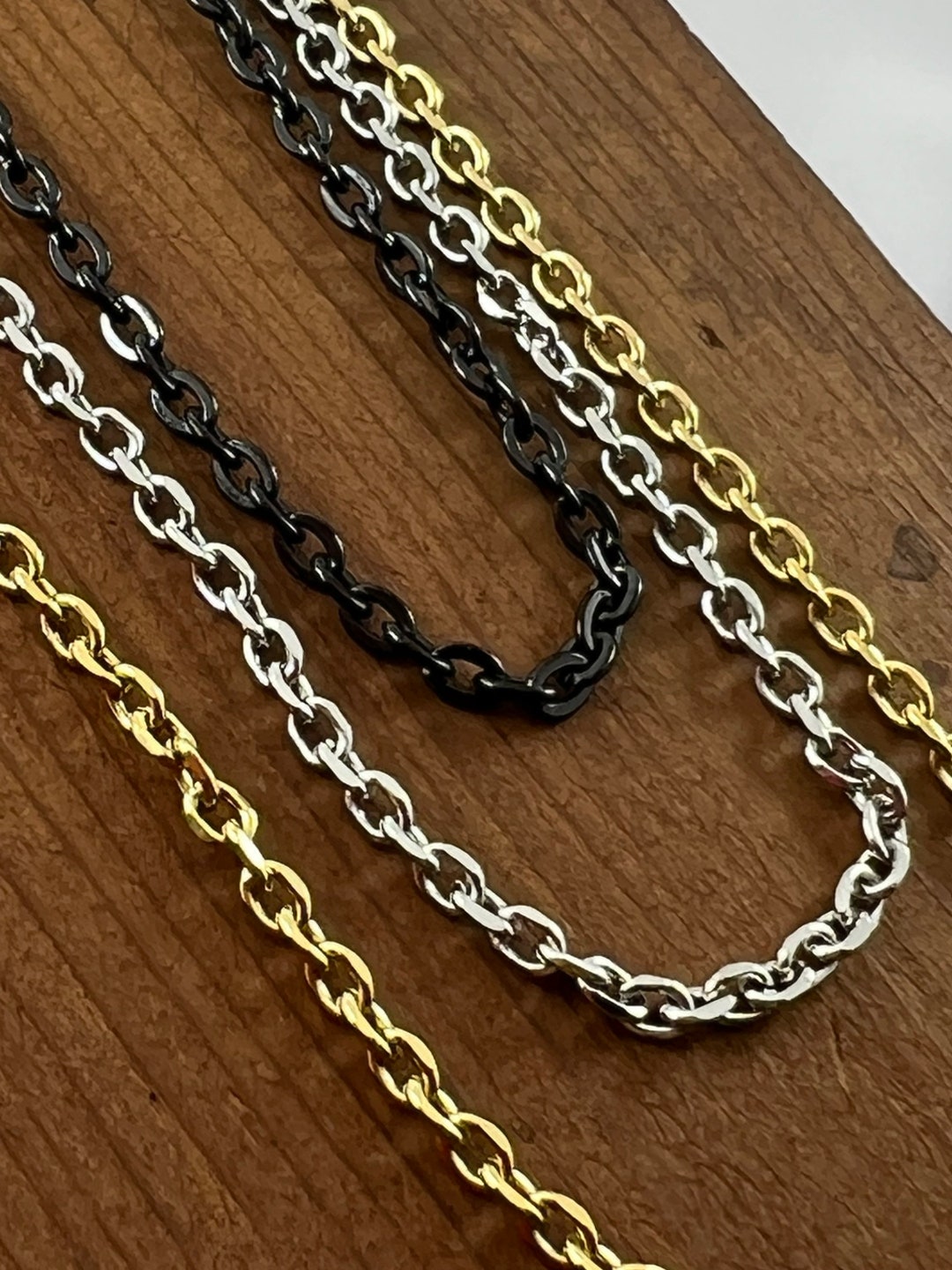 3mm Cable Chain Non Tarnish Waterproof Chain - Stainless Steel Gold ...