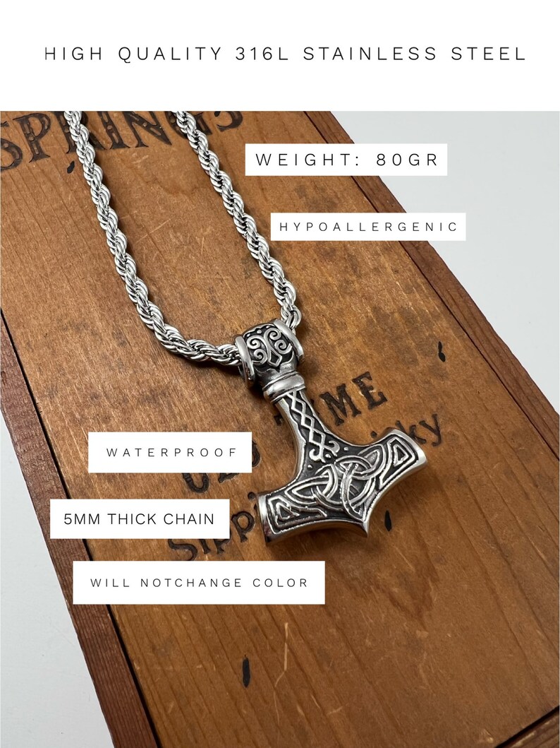 Thors Hammer Necklace Celtic Knot Hammer Pendant Chunky - Etsy