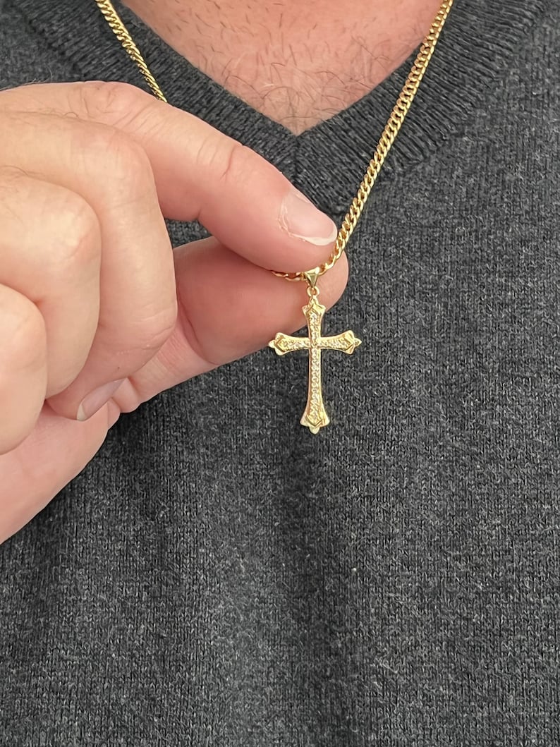 14k Gold Cross Necklace - Minimalist Cross Necklace - Waterproof Gold ...