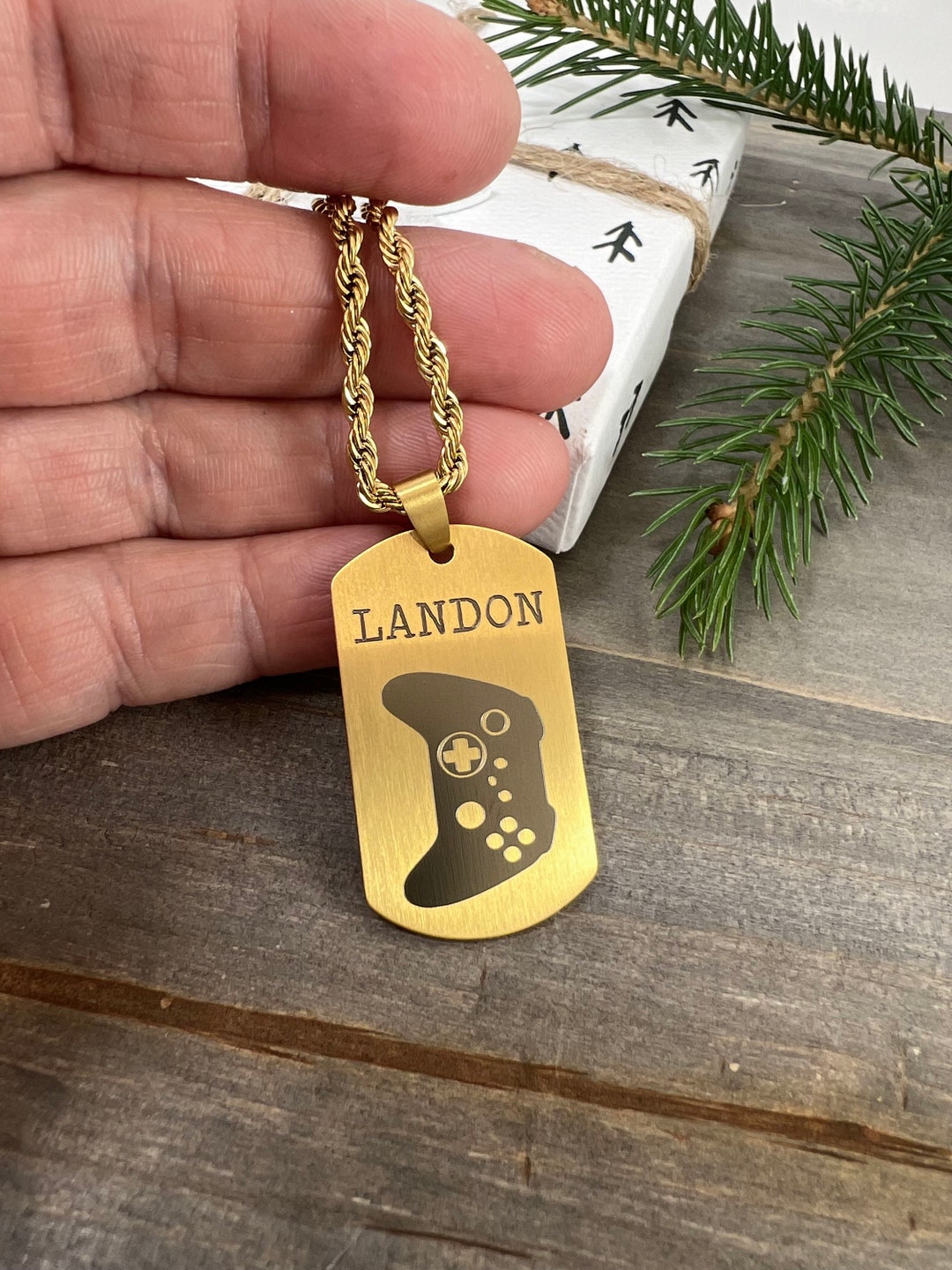 Engraved Gaming Dog Tag Necklace Stainless Steel Video Game Controller ...