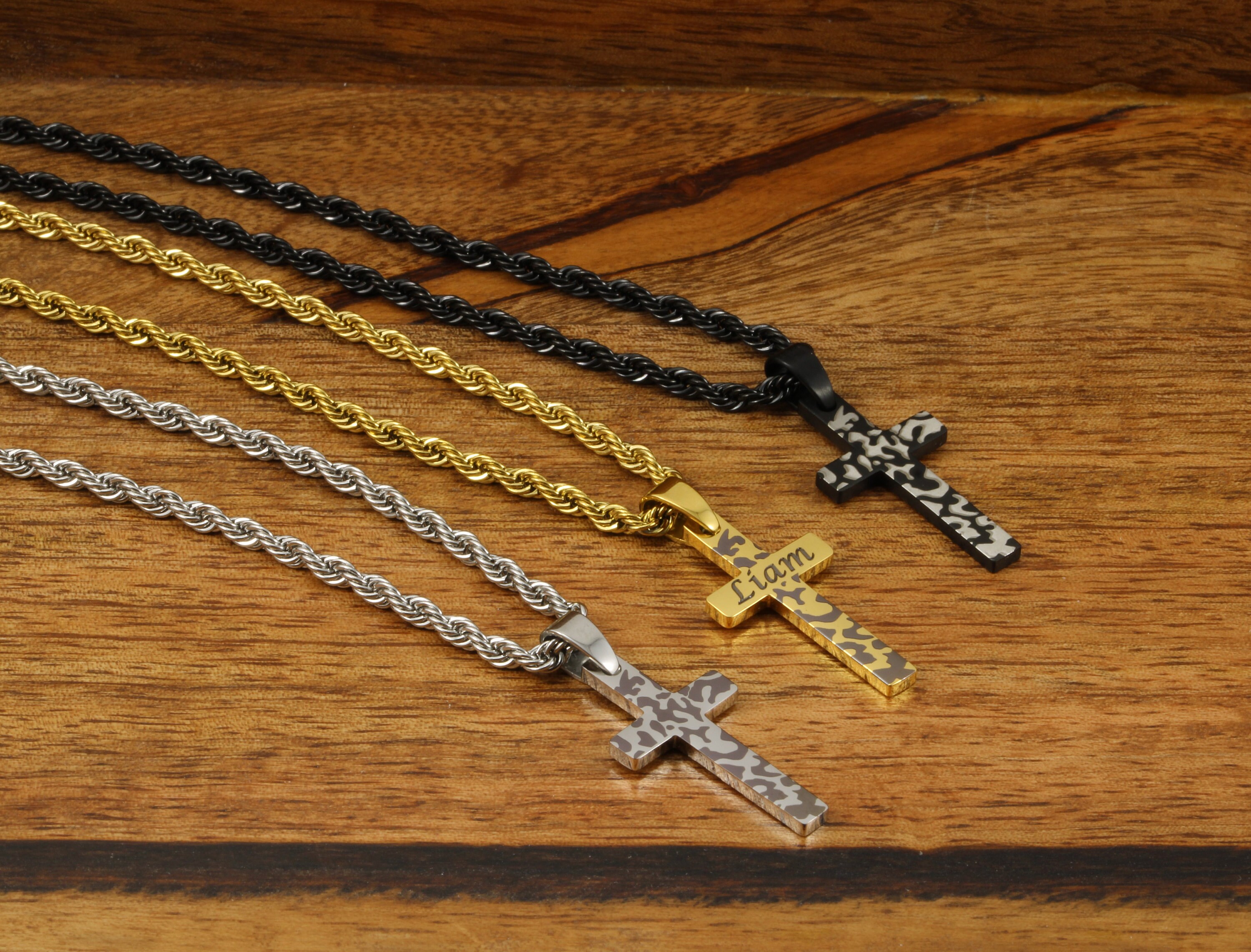 Boys Engraved Cross Rope Chain Necklace - Kids Cross Necklace - Custom ...