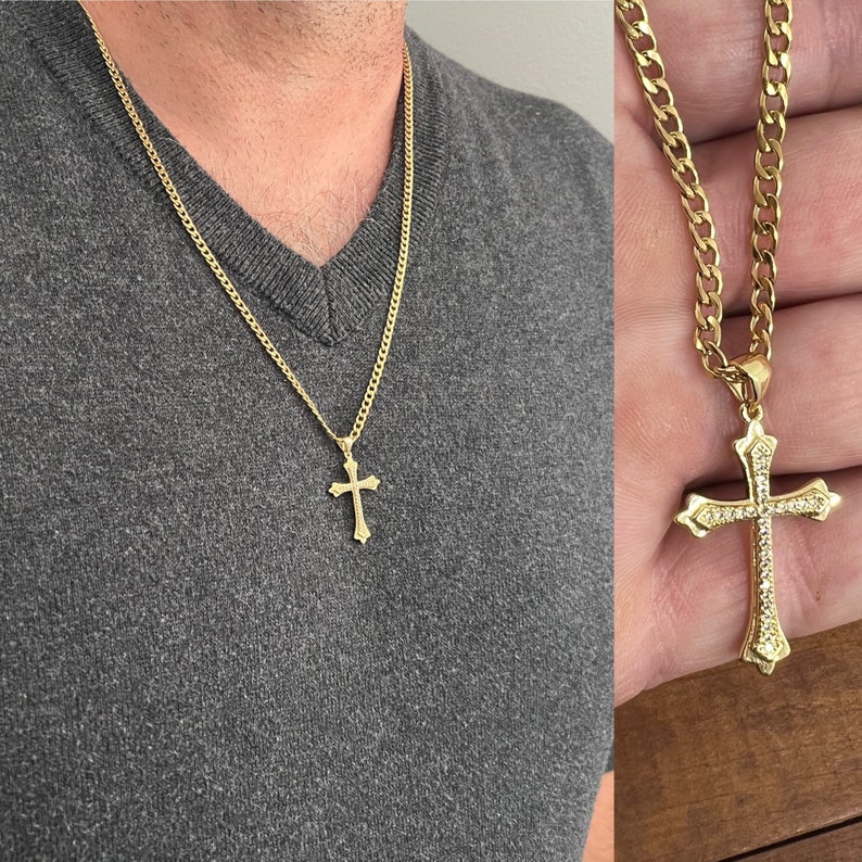 14k Gold Cross Necklace - Minimalist Cross Necklace - Waterproof Gold ...