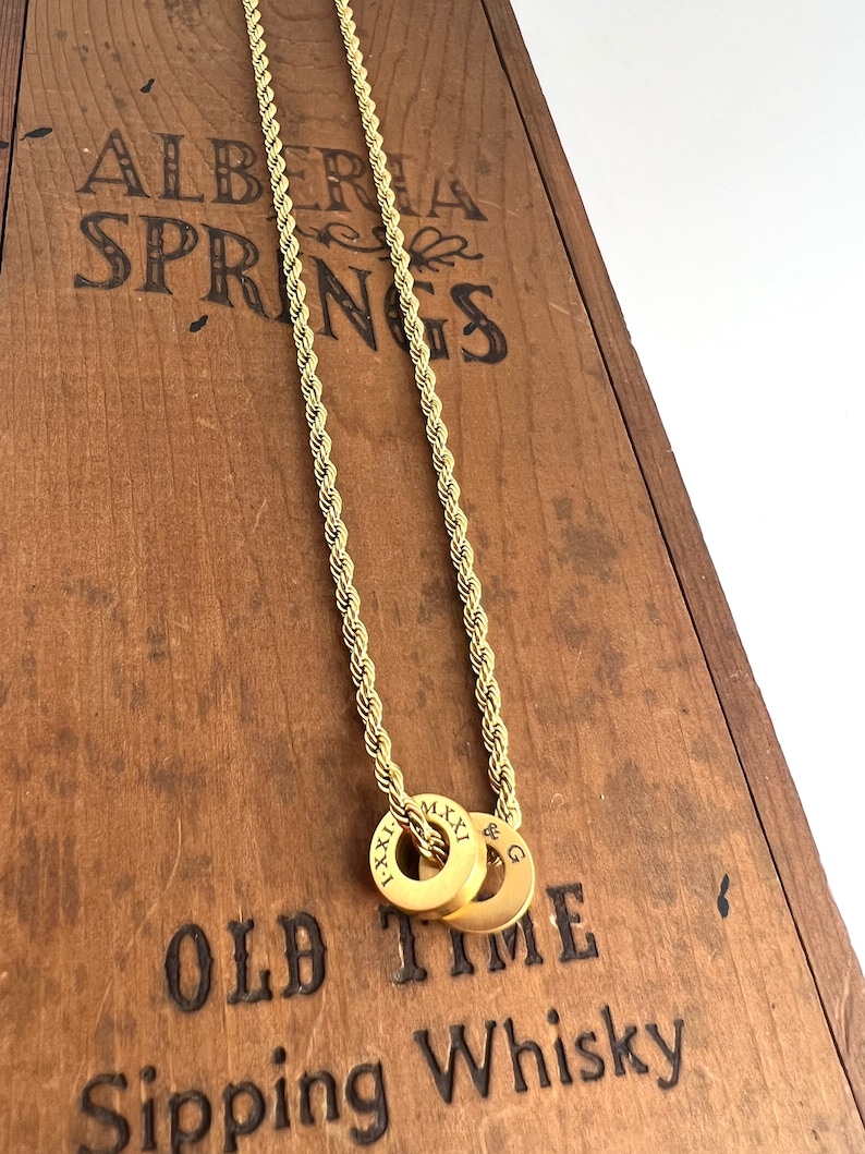 Personalized Coin Necklace With Rope Chain Circle Pendant - Etsy