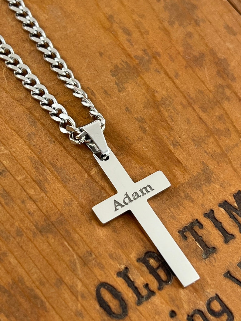 Boys Engraved Cross Necklace Kids Cross Necklace Custom - Etsy