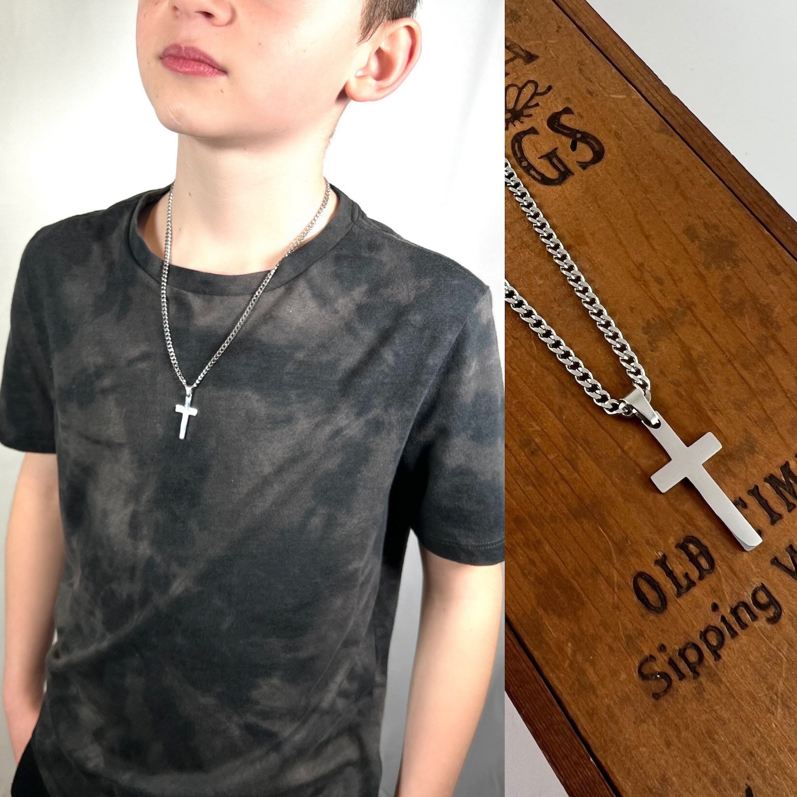 Boys Engraved Cross Necklace Kids Cross Necklace Custom Pendant ...