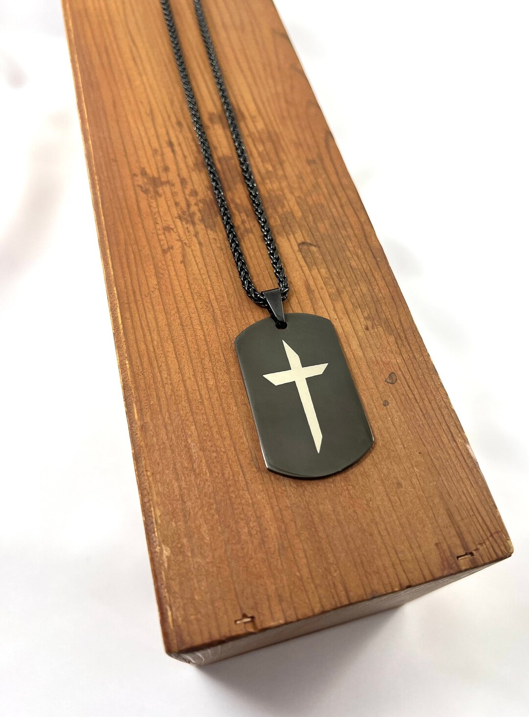 Men's Cross Dog Tag Necklace - Custom Engraved Cross Necklace ...