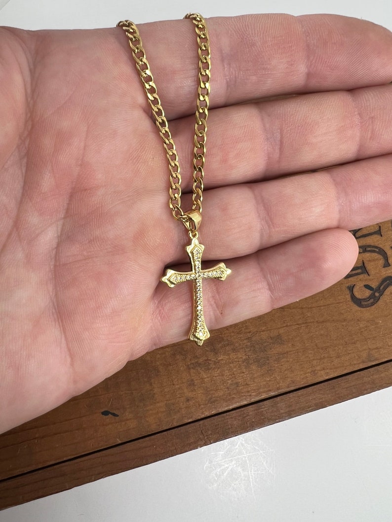 14k Gold Cross Necklace - Minimalist Cross Necklace - Waterproof Gold ...