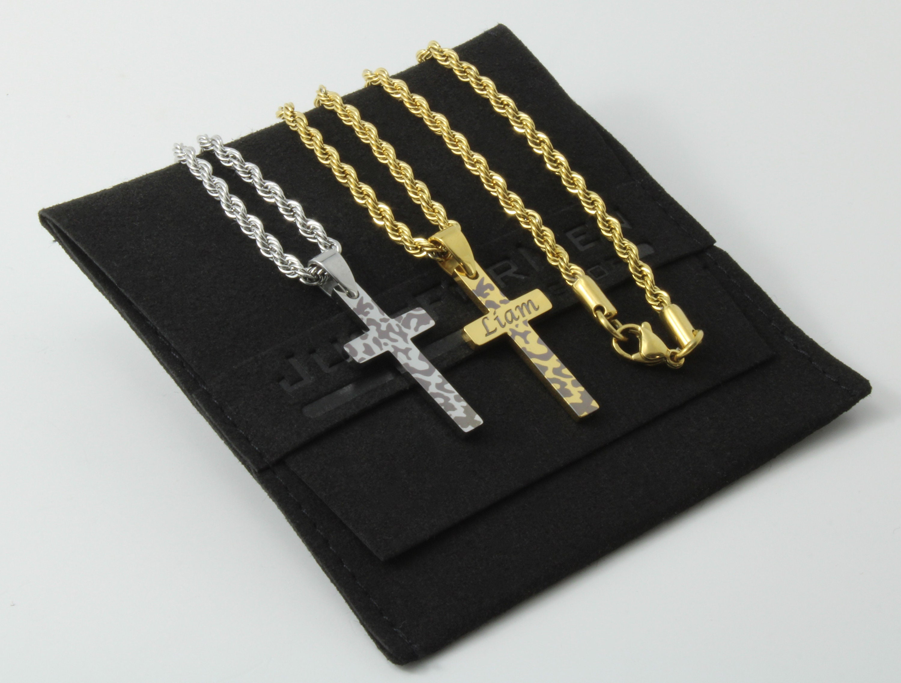 Boys Engraved Cross Rope Chain Necklace - Kids Cross Necklace - Custom ...