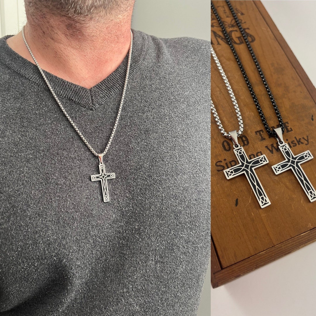 Celtic Cross Pendant With 3mm Box Chain Necklace - Custom Engravable ...