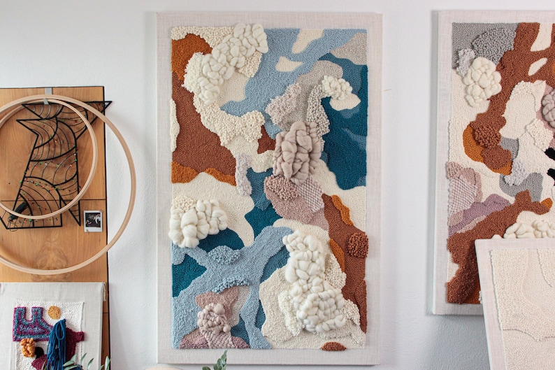 Textile Wall Art BLUE LAGOON Large Abstract 3D Wall Decor in - Etsy